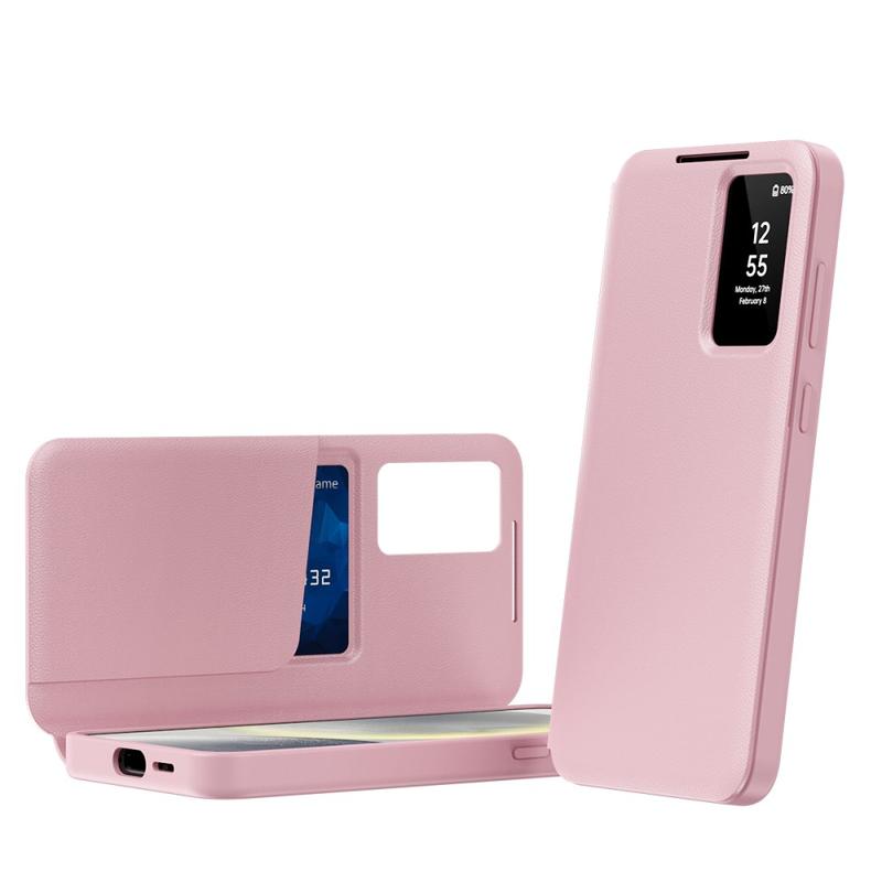 Samsung Galaxy S26/S26 Pro Smart Clear View Flip Case with Card Slot - Pink