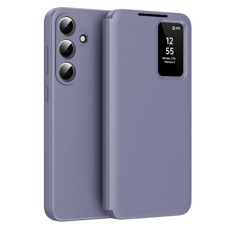 Samsung Galaxy S26+ Smart Clear View Flip Case with Card Slot - Grey Purple