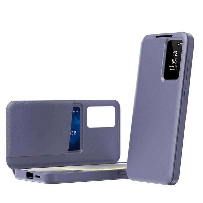 Samsung Galaxy S26+ Smart Clear View Flip Case with Card Slot - Grey Purple