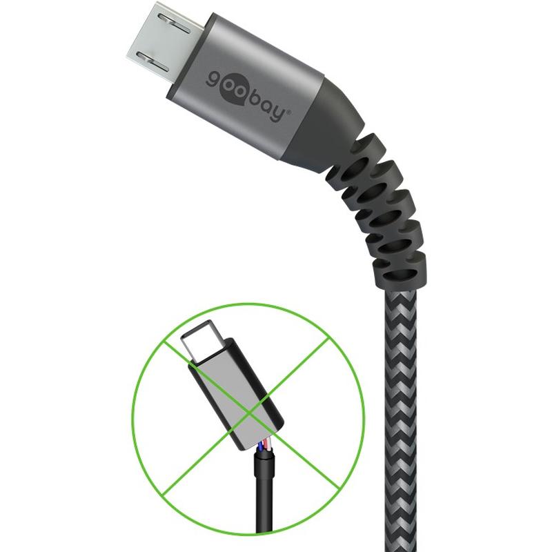 Micro-USB till USB-A textilkabel med metallkontakter 0,5 m14802