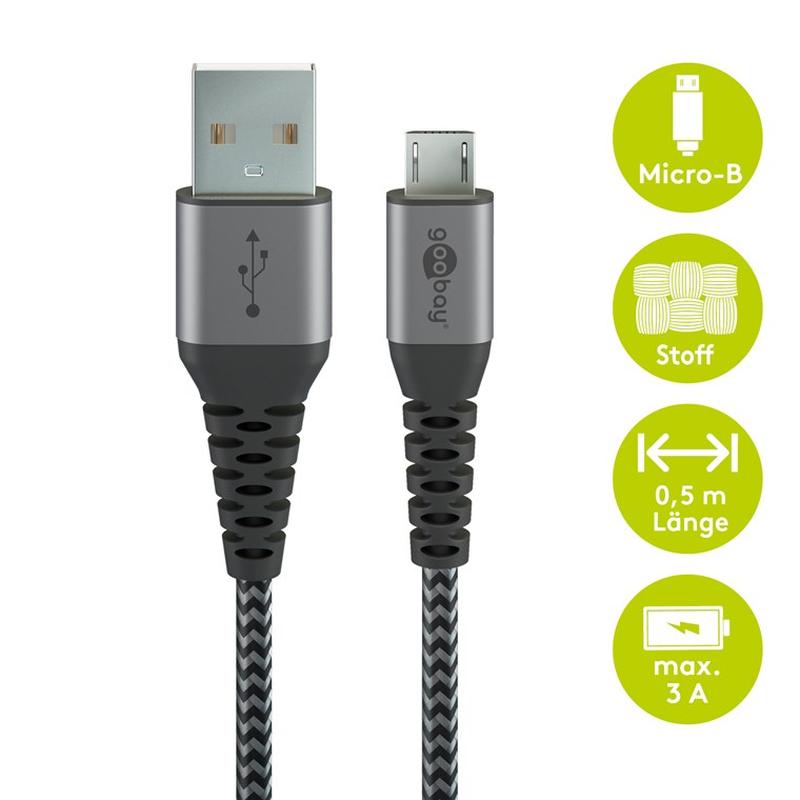 Micro-USB till USB-A textilkabel med metallkontakter 0,5 m14802